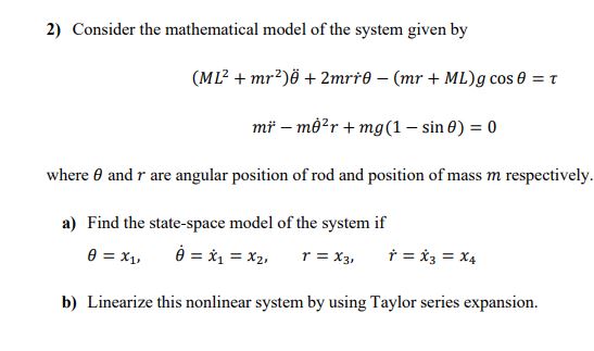 Solved 2) Consider the mathematical model of the system | Chegg.com