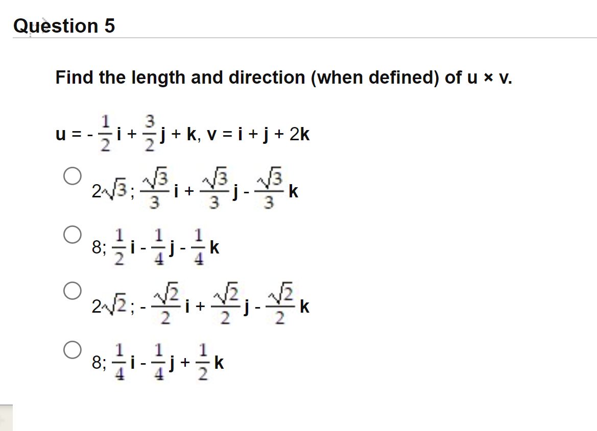 Solved Find the length and direction (when defined) of u×v. | Chegg.com