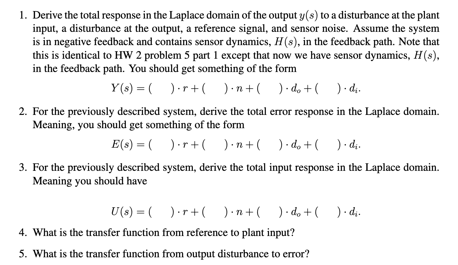Solved 1. Derive the total response in the Laplace domain of | Chegg.com