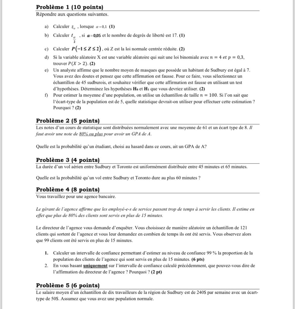 Solved Problème 1 (10 ﻿points)Répondre aux questions | Chegg.com