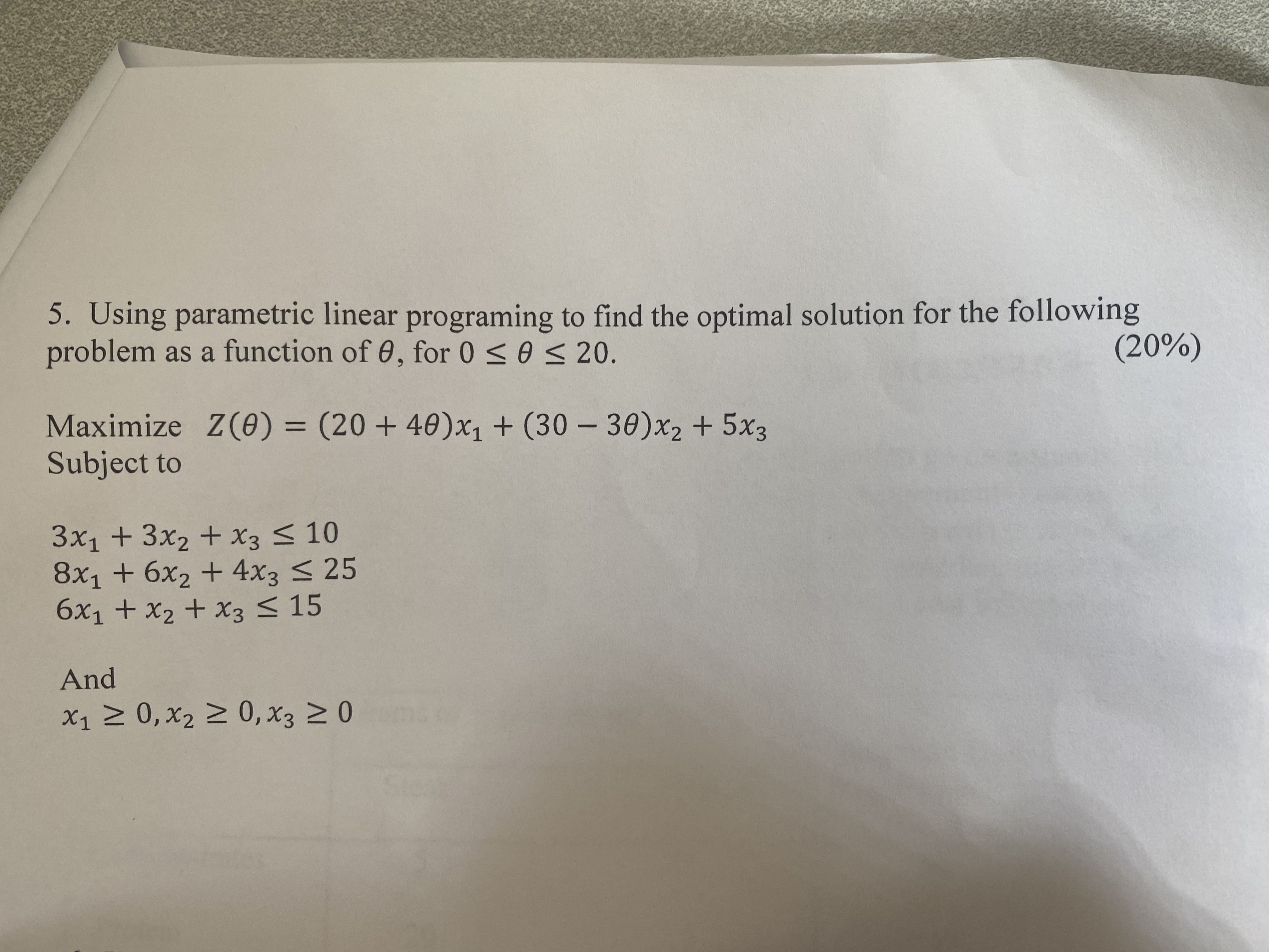Solved 5 Using Parametric Linear Programing To Find The 