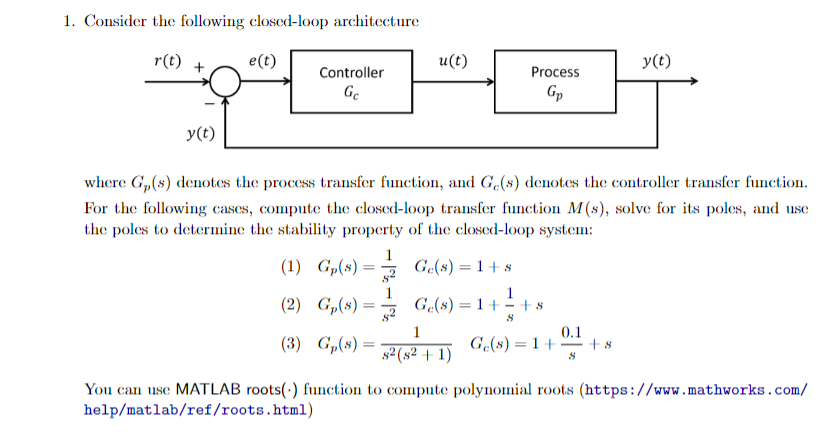 Solved 1. Consider the following closed-loop architecture | Chegg.com