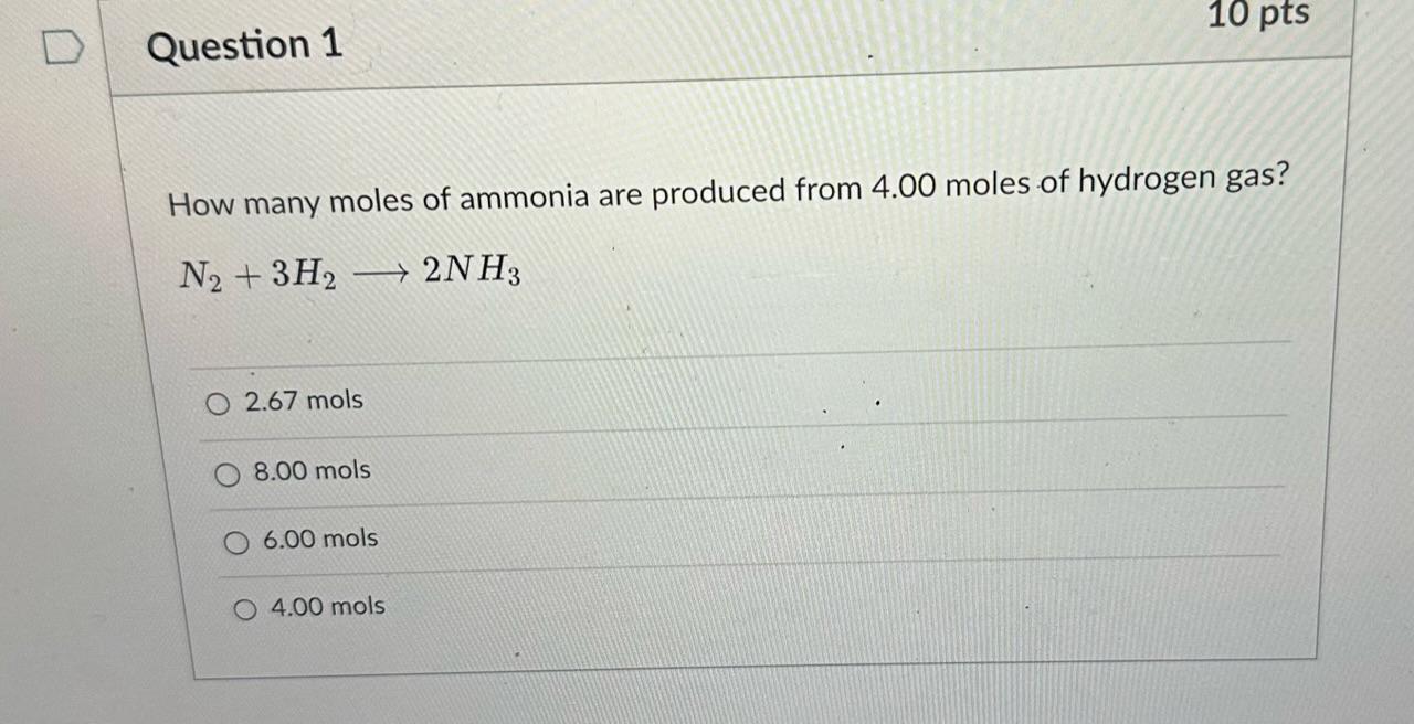 Solved How many moles of ammonia are produced from 4.00 | Chegg.com