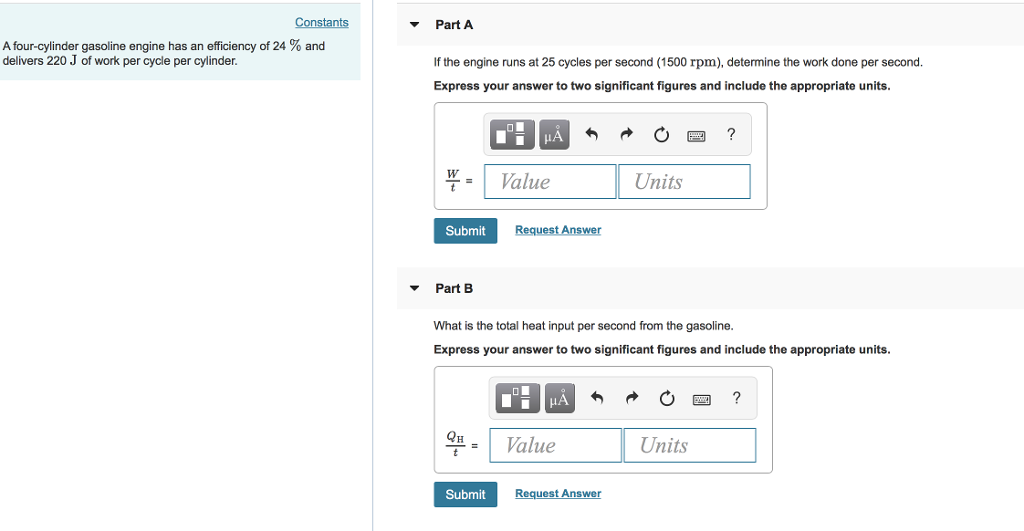 Solved Constants Part A If the engine runs at 25 cycles per | Chegg.com