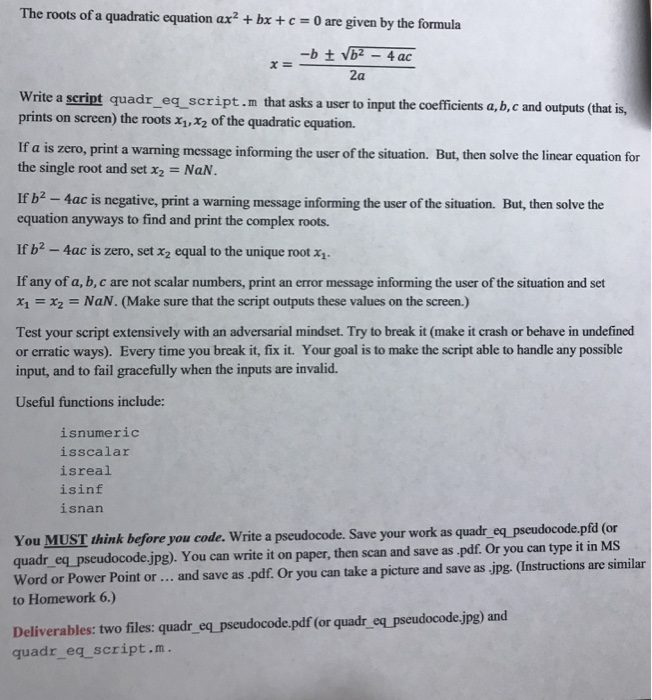 Algorithm To Find All Roots Of A Quadratic Equation Ax2 Bx C 0 ...