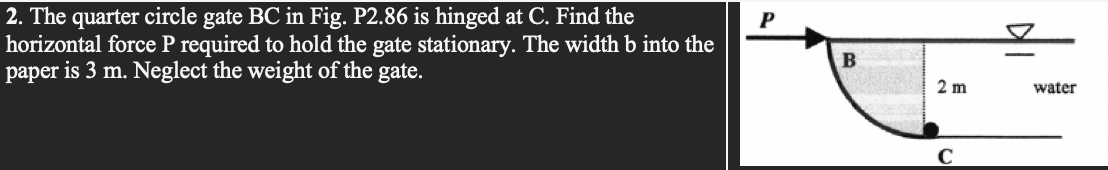 Solved 2. The quarter circle gate BC in Fig. P2.86 is hinged | Chegg.com