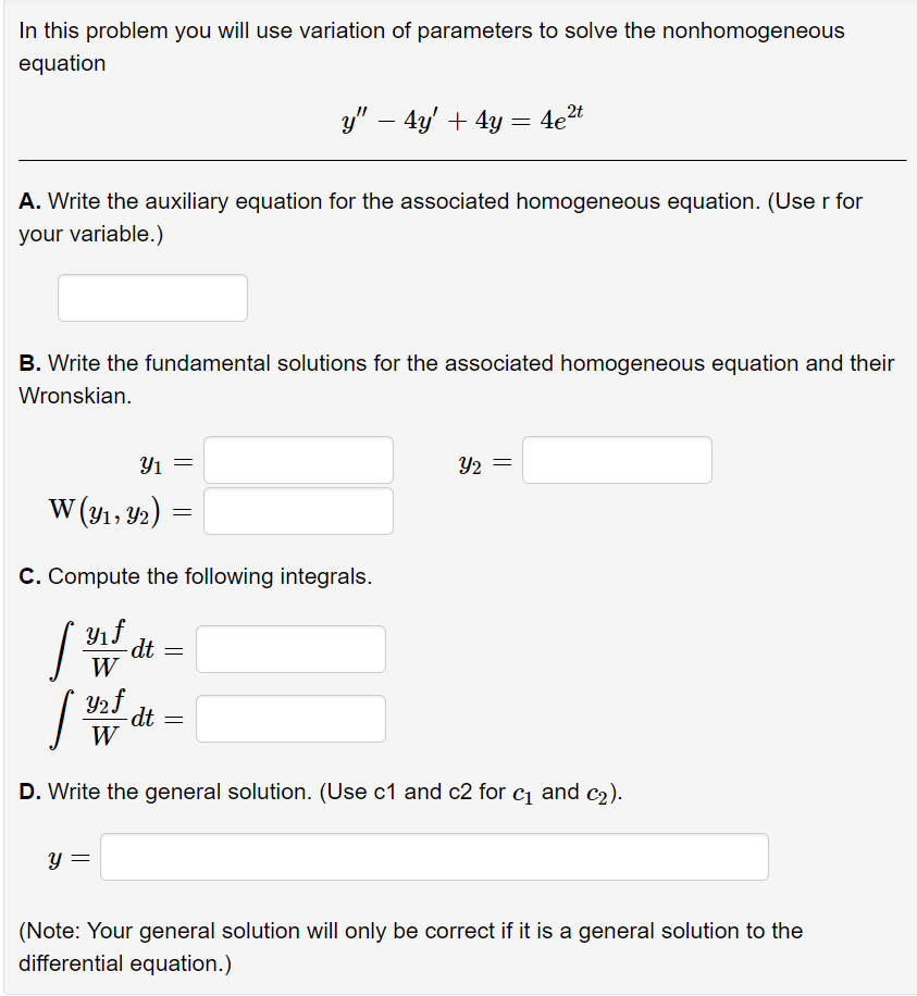 Solved In this problem you will use variation of parameters | Chegg.com