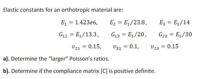 Solved Elastic constants for an orthotropic material are: E1 | Chegg.com