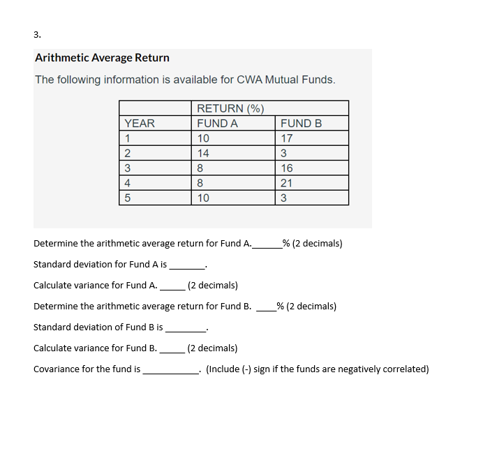 Solved Arithmetic Average Return The following information | Chegg.com