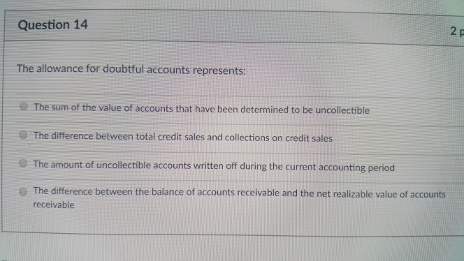 Solved Question 14 The allowance for doubtful accounts | Chegg.com