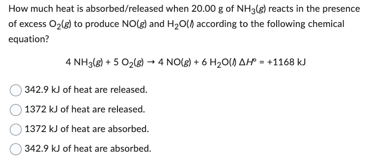 Solved How much heat is absorbed/released when 20.00 g of | Chegg.com