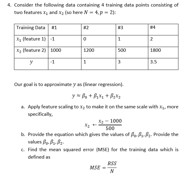 Solved 4. Consider the following data containing 4 training | Chegg.com