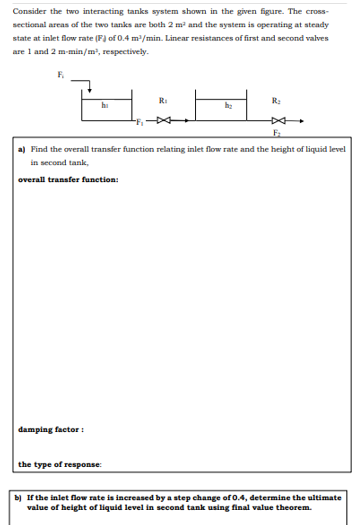 Solved Consider the two interacting tanks system shown in | Chegg.com