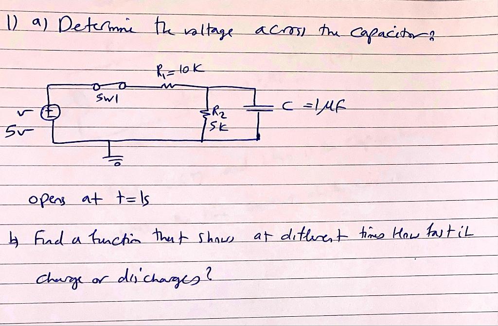 Solved 1) a) Determine the voltage across the capacitor? | Chegg.com