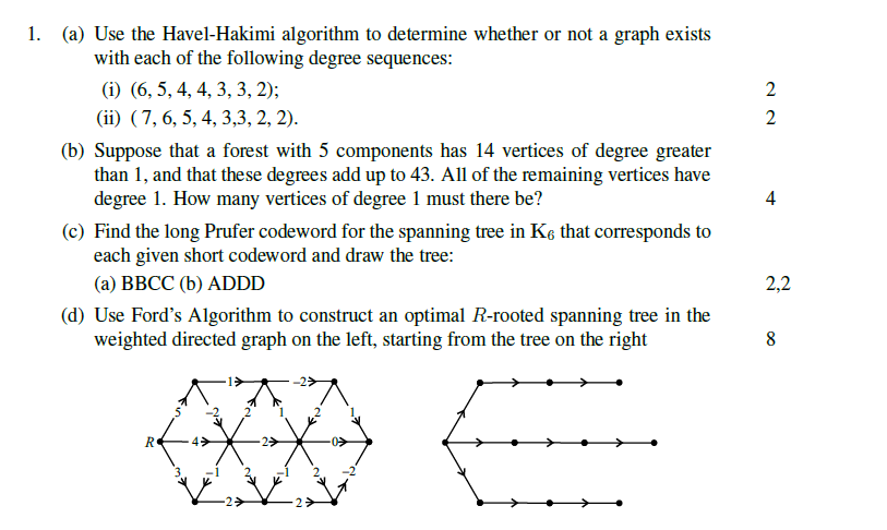 1. (a) Use the Havel-Hakimi algorithm to determine | Chegg.com
