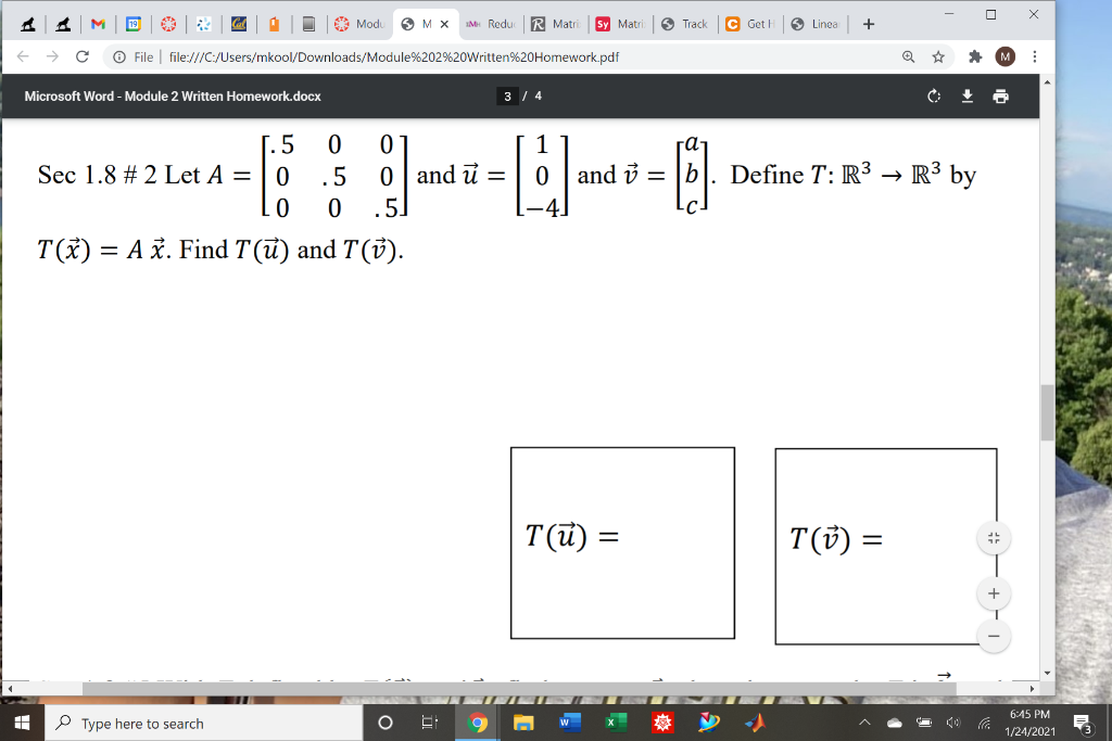 Solved Define T: R^3 to R^3 by T(x) = Ax. Find T(u) and | Chegg.com