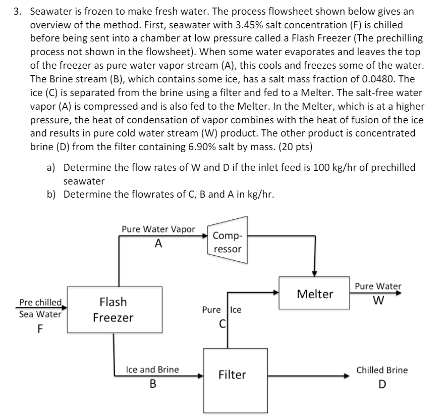 Solved 3. Seawater is frozen to make fresh water. The | Chegg.com