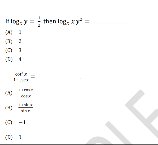 Solved If logxy=21 then logxxy2= (A) 1 (B) 2 (C) 3 (D) 4 | Chegg.com