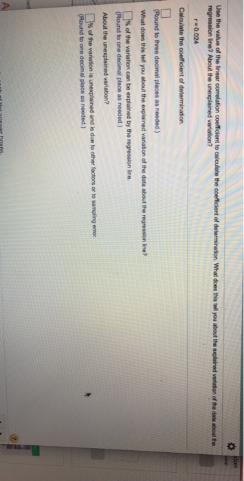Solved regression line? About the unexplained variation? r | Chegg.com