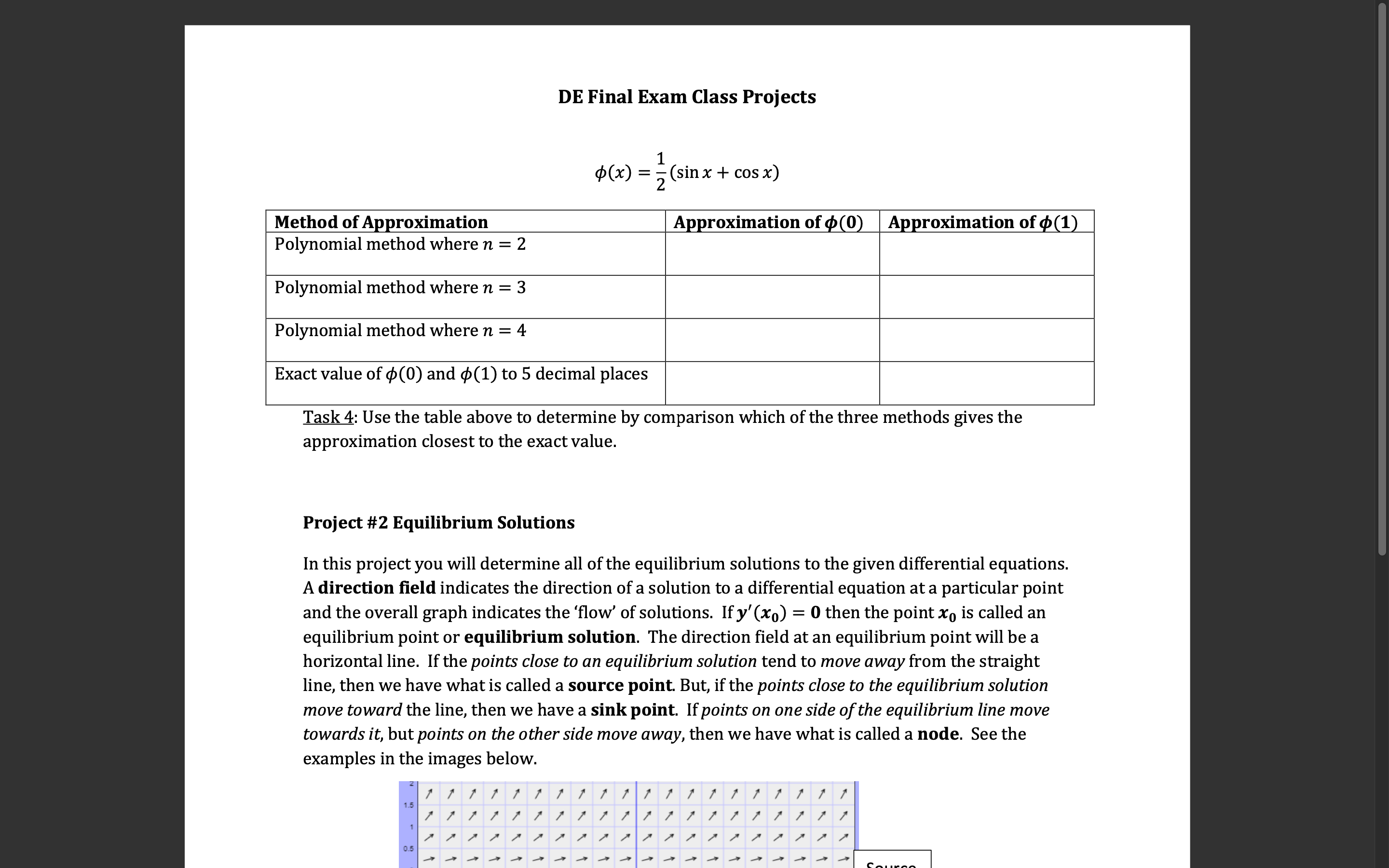 De Final Exam Class Projects ϕ X 21 Sinx Cosx Task