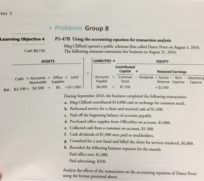 Solved Using the accounting equation for transaction | Chegg.com