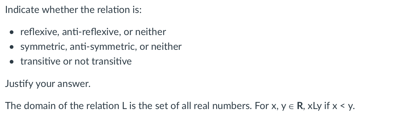 Solved Indicate whether the relation is: - reflexive, | Chegg.com