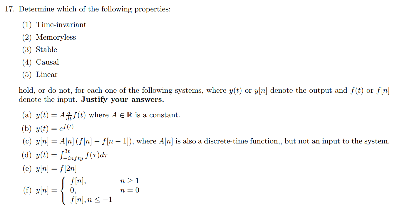Solved 17. Determine which of the following properties: (1) | Chegg.com