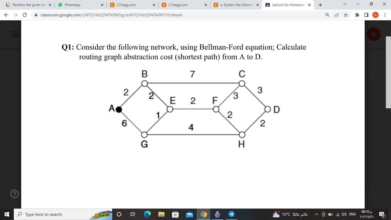 Solved Q1: Consider the following network, using | Chegg.com