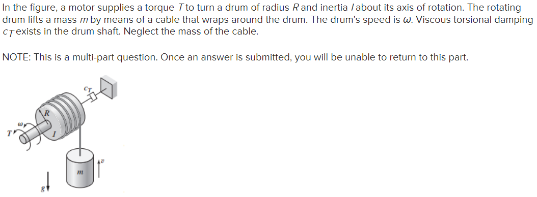 Solved In the figure, a motor supplies a torque T to turn a | Chegg.com