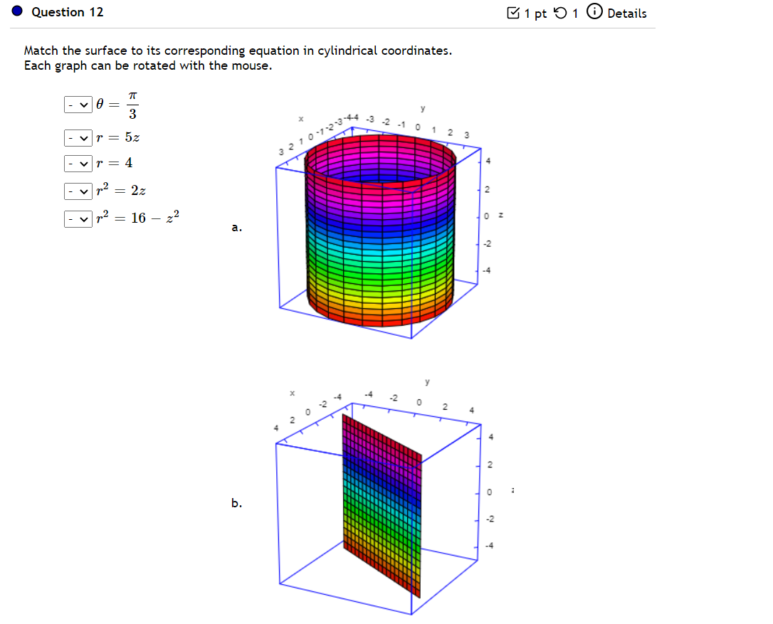 Solved Question 12 1 pt 5 1 0 Details Match the surface to | Chegg.com