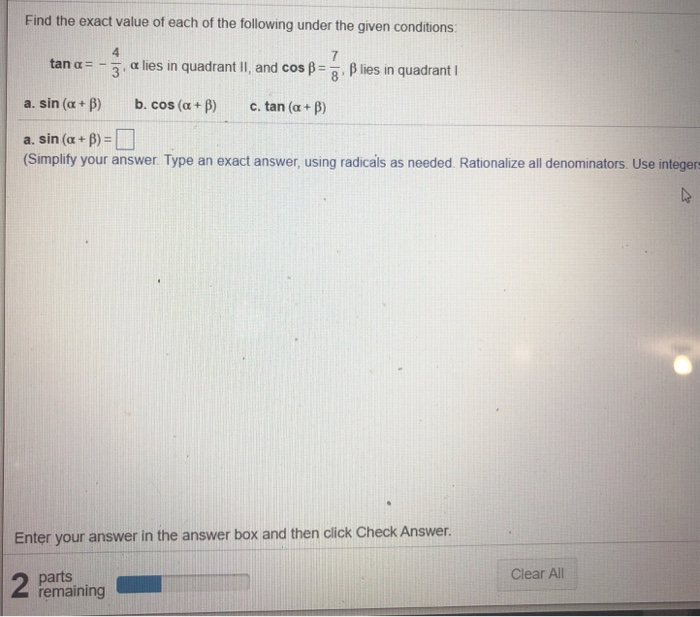 Solved Find the exact value of each of the following under | Chegg.com