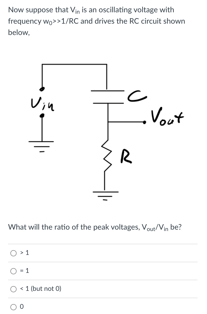 Solved Now suppose that Vin is an oscillating voltage with | Chegg.com