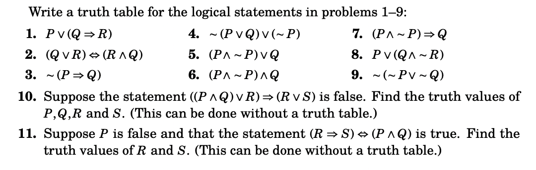 Solved Write a truth table for the logical statements in | Chegg.com