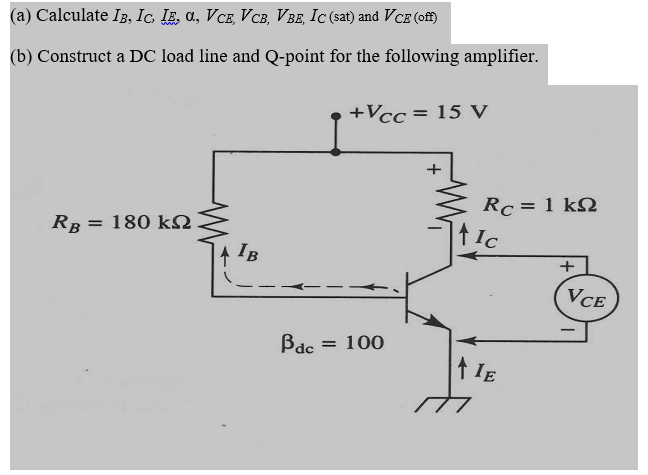 Solved (a) Calculate IB, Ic, IE, 0, VCE, VCB, VBE, Ic (sat) | Chegg.com