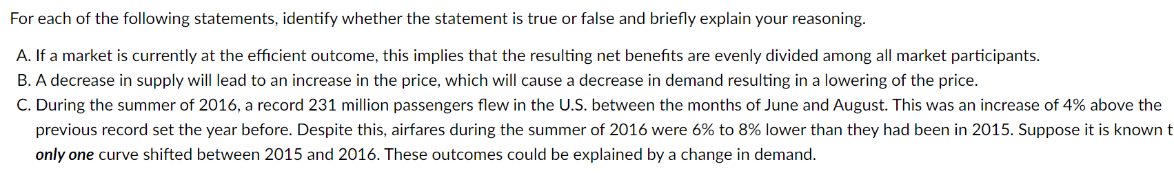 Solved For each of the following statements, identify | Chegg.com