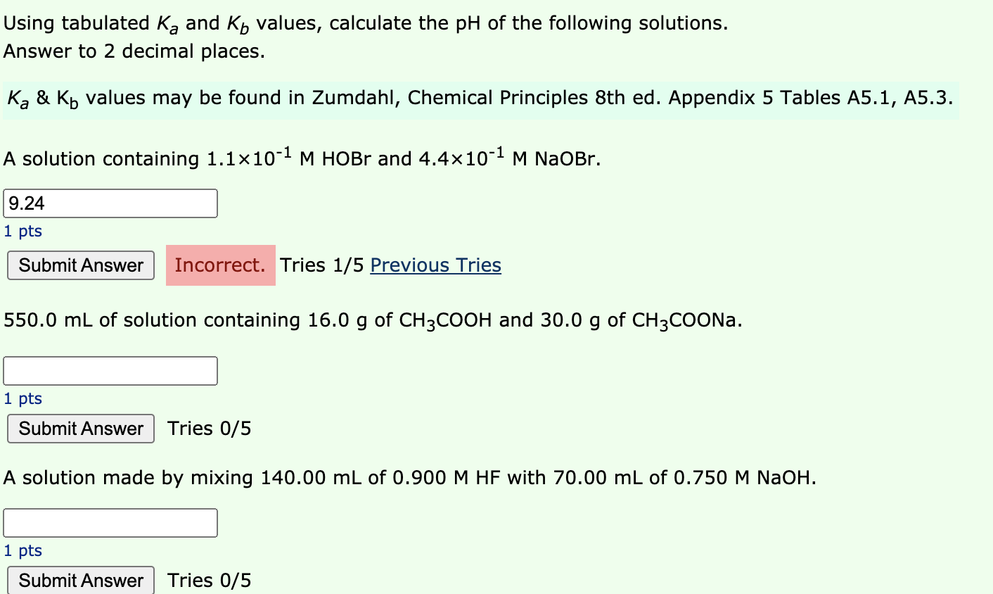 Solved Using Tabulated Ka And Ko Values Calculate The Ph Of 