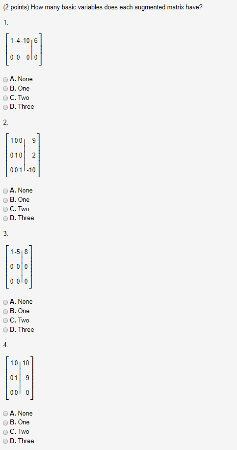Solved 2 Points How Many Basic Variables Does Each 
