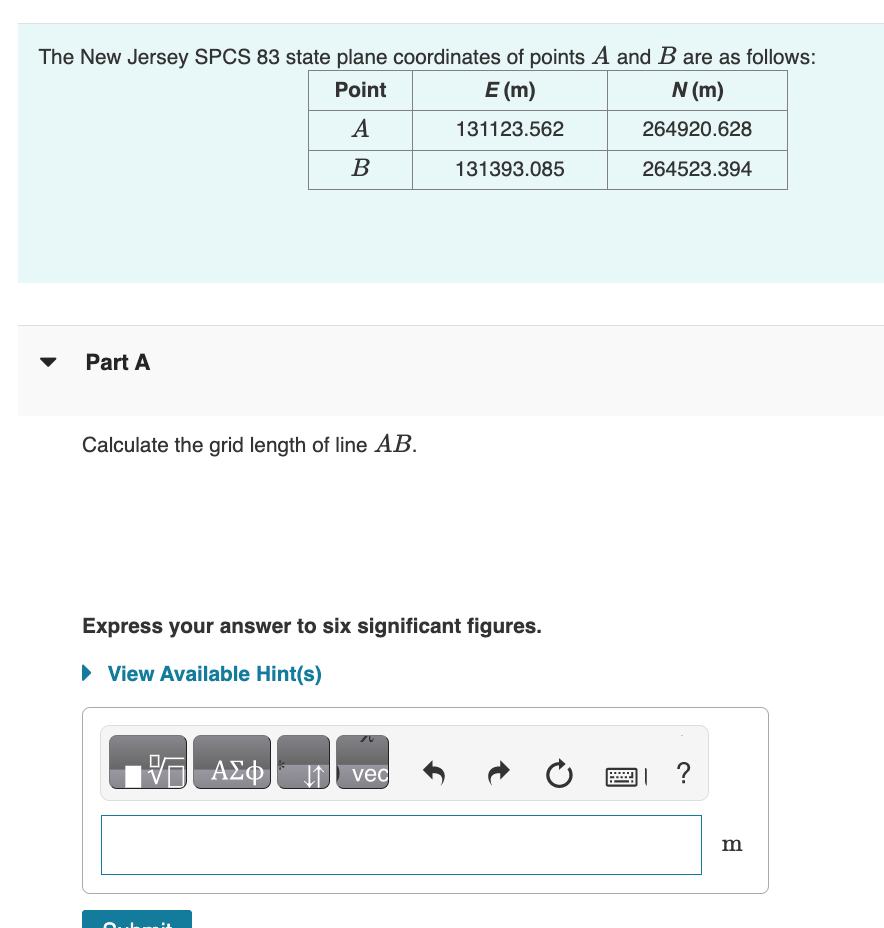 Solved The New Jersey SPCS 83 state plane coordinates of | Chegg.com