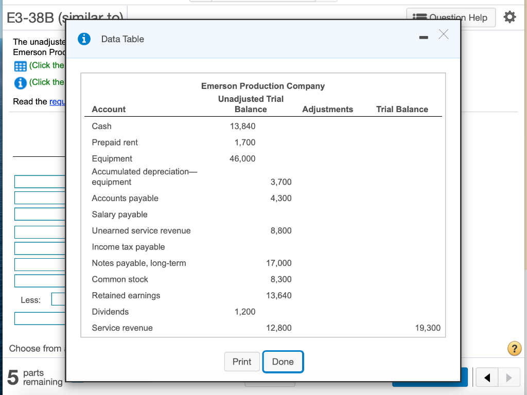 Solved E3-38B (similar to) s Question Help The unadjusted | Chegg.com