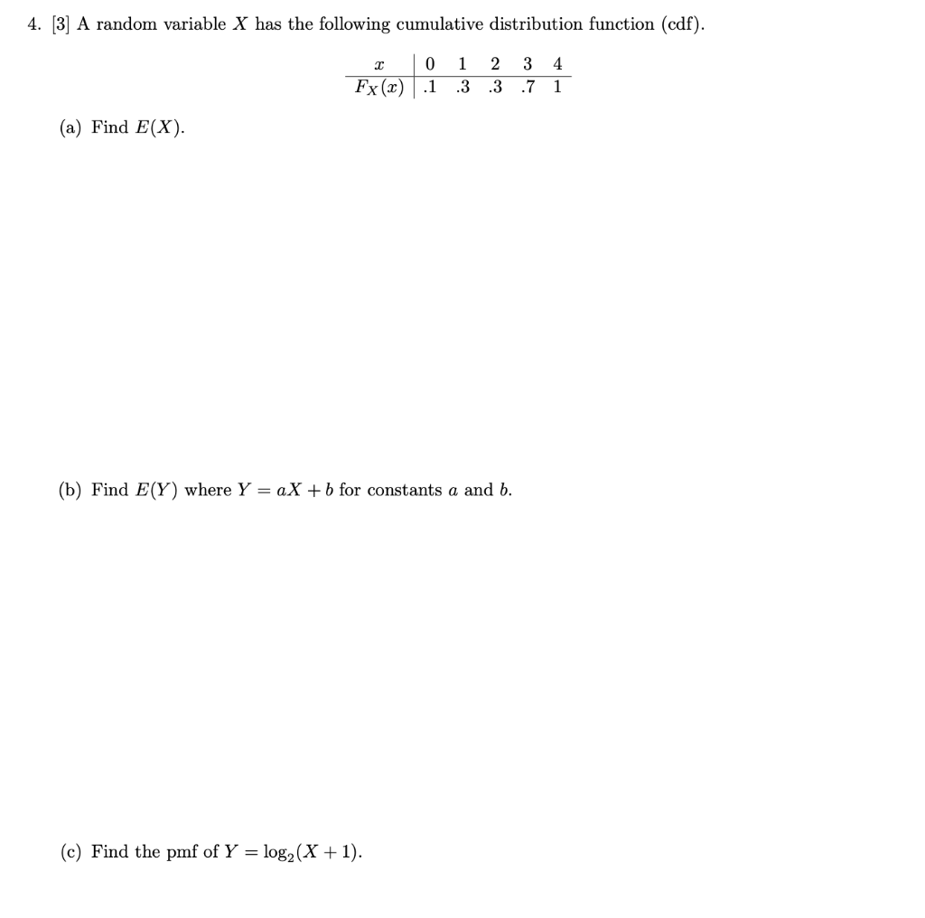 Solved [3] A random variable X has the following cumulative | Chegg.com