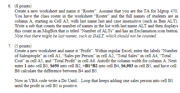 Solved 6. (8 points) Create a new worksheet and name it | Chegg.com