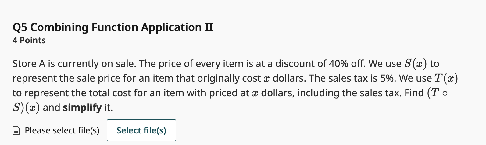Q5 Combining Function Application II 4 Points Store A | Chegg.com