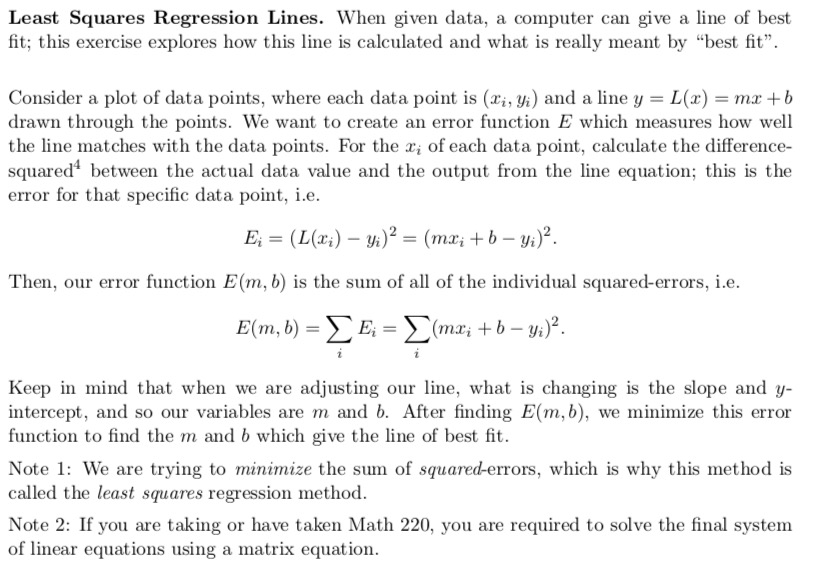 Solved Least Squares Regression Lines. When given data, a | Chegg.com