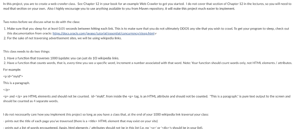 Solved In this project, you are to create a web crawler | Chegg.com