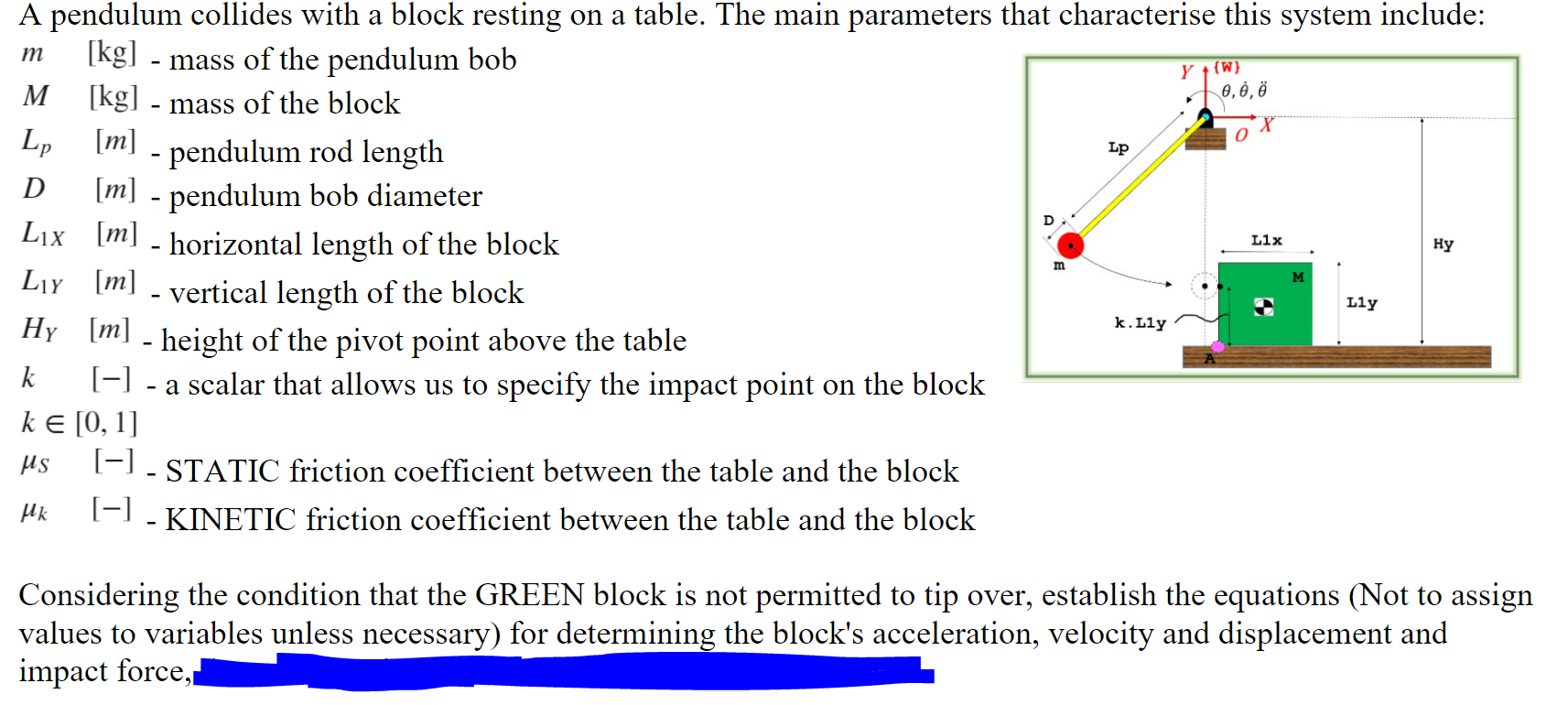 A pendulum collides with a block resting on a table. | Chegg.com