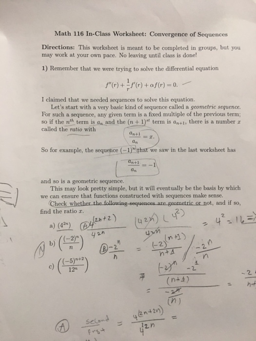 Solved Math 116 In-Class Worksheet: Convergence of Sequences | Chegg.com