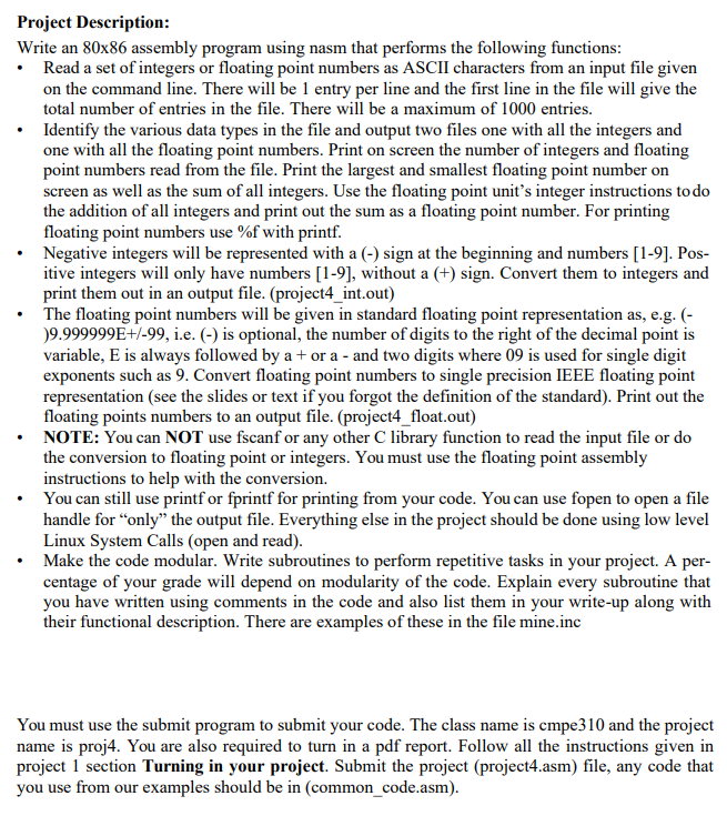 Project Description: Write an 80x86 assembly program | Chegg.com