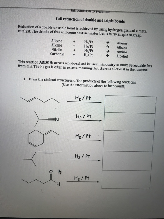 Solved Full reduction of double and triple bonds Reduction | Chegg.com
