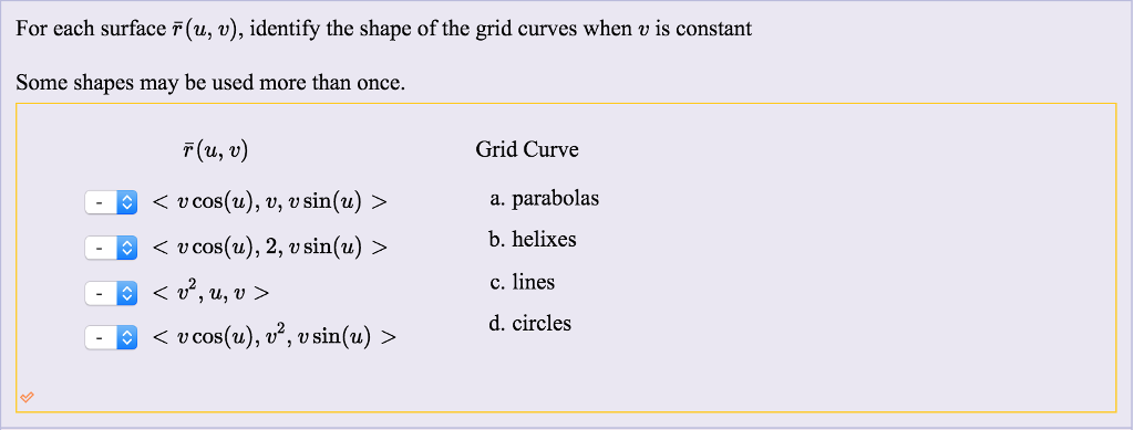 Solved For each surface r(u, v), identify the shape of the | Chegg.com