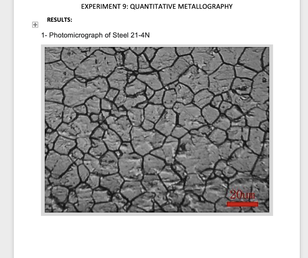 Solved EXPERIMENT 9: QUANTITATIVE METALLOGRAPHY RESULTS: 1- | Chegg.com